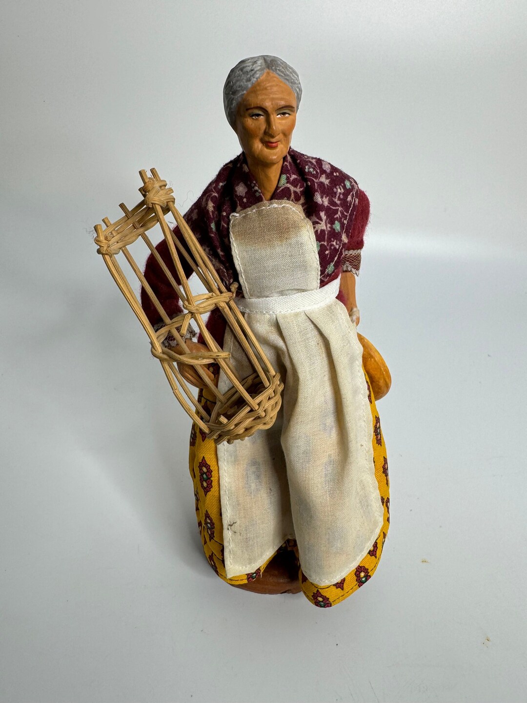 French Vintage Clay Santon Doll Collectible Old Lady Carrying a Round ...