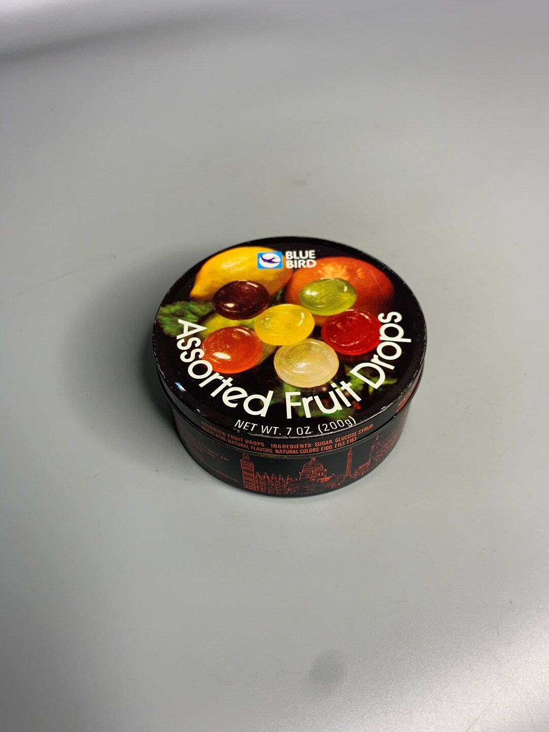 English Vintage Tin Can Knick Knack Metal Round Box Advertising: Blue ...