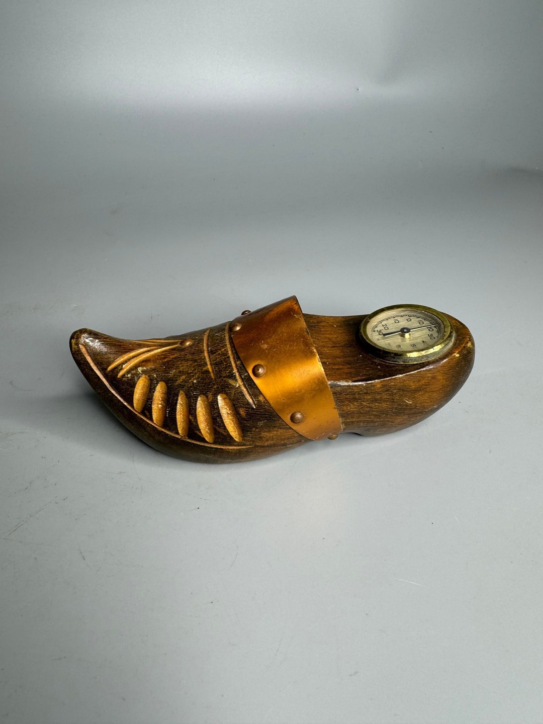 French Vintage Clog Shoe Wooden and Copper Thermometer Weather ...
