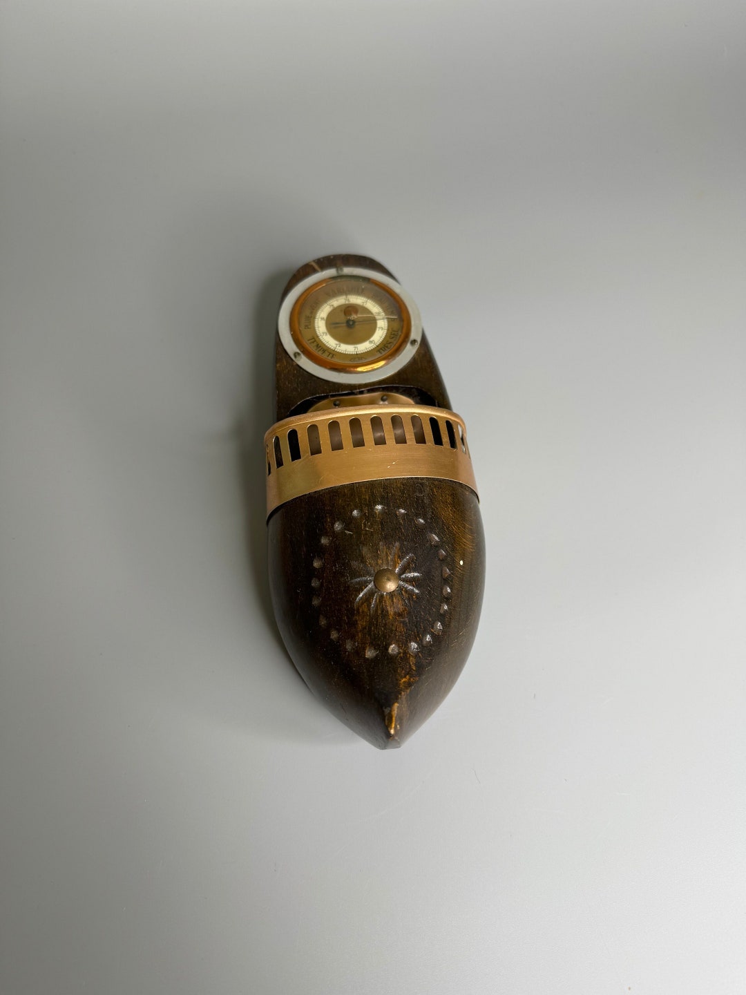 French Vintage Wooden and Copper Clog Shoe Thermometer Weather ...