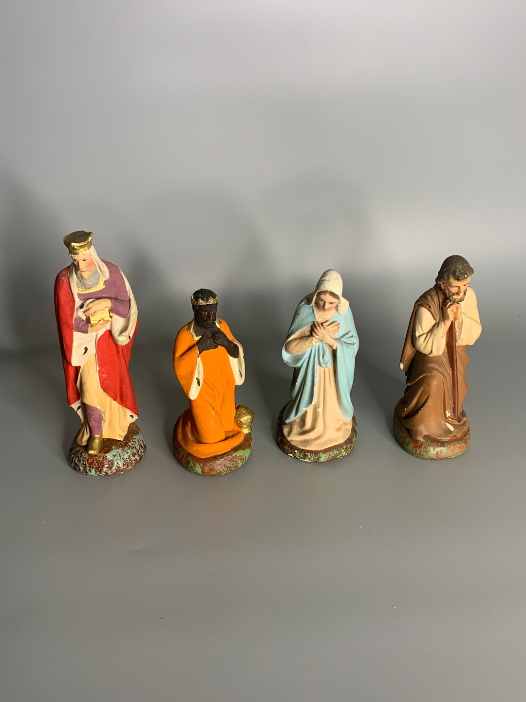 French Vintage Nativity Set Plaster Religious Figurine Decoration ...