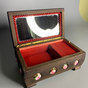 French Vintage Wooden Music Box With Mirror Porcelain Flower Design - Etsy