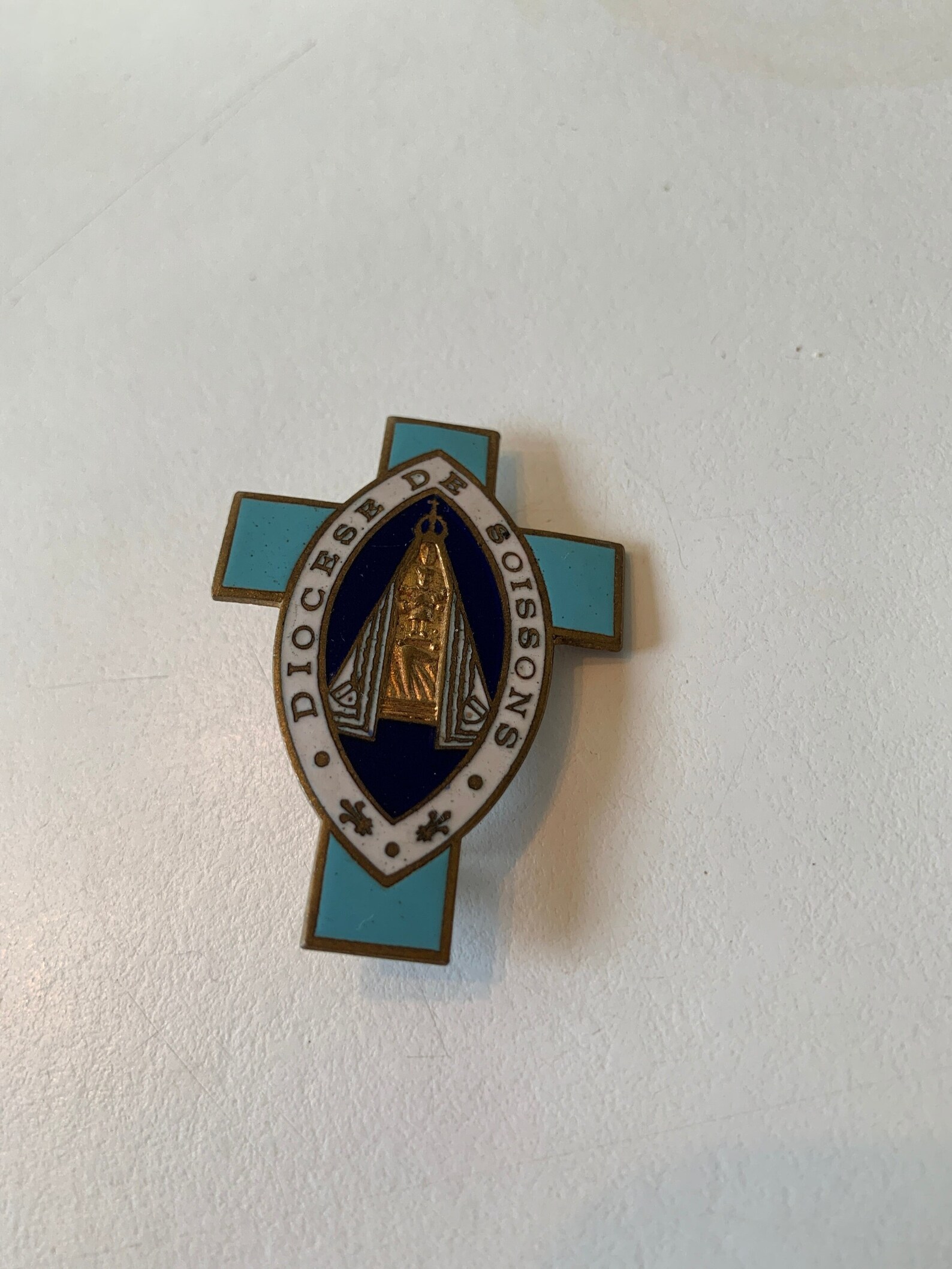 Vintage French Religious Brooch Enamel Diocese Soissons Church ...