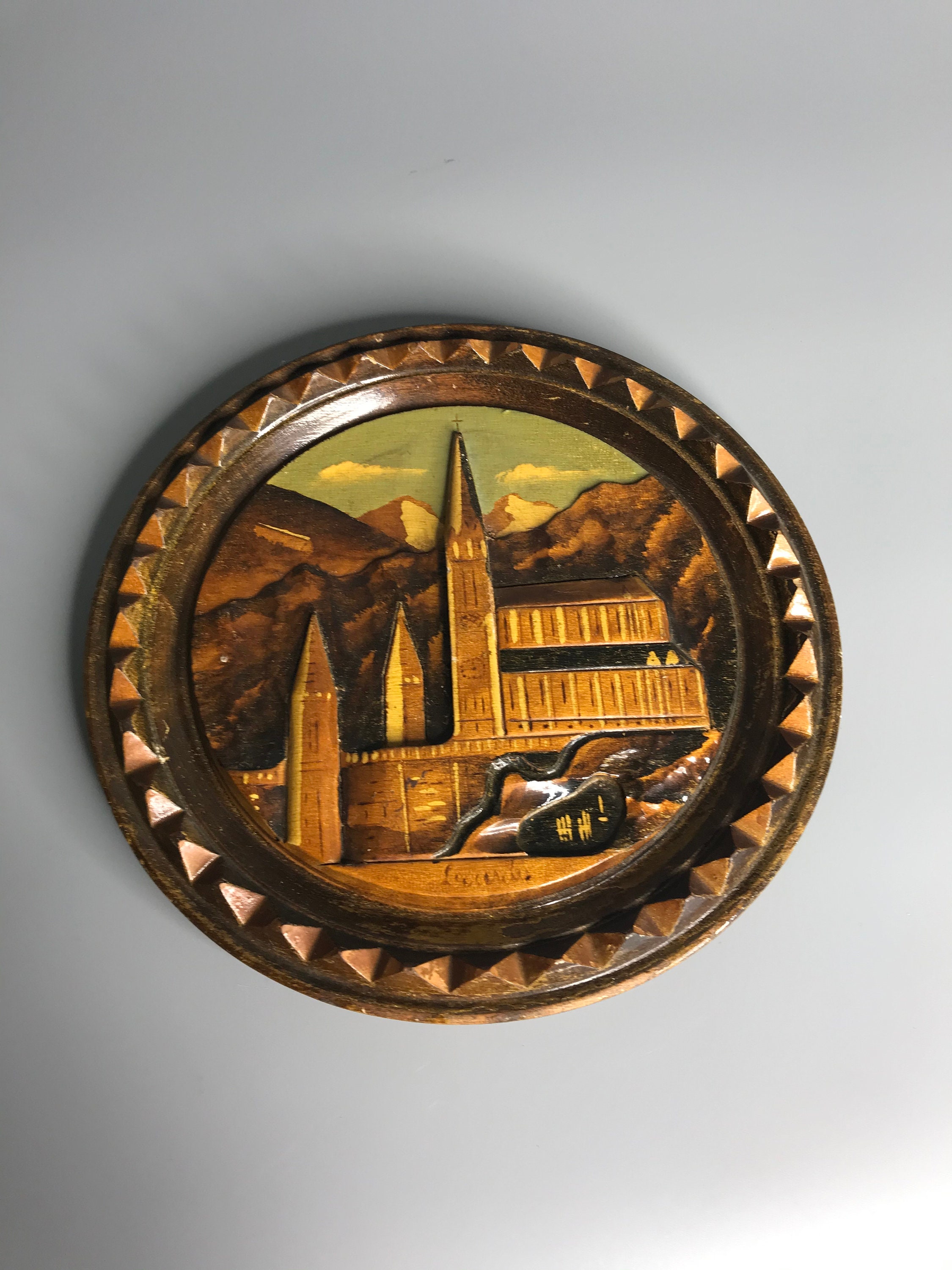 Art & Collectibles French vintage wall hanging Lourdes souvenir plate ...