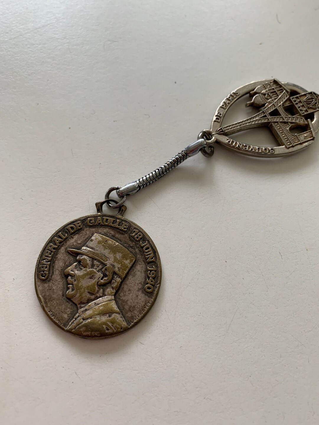 French Vintage Keychain Holder Medal General Charles De Gaulle PARIS ...