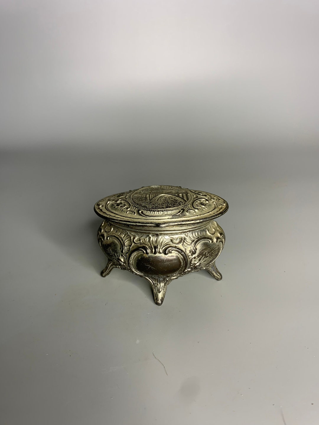 French Vintage Metal Knick Knack Box Luxembourg Souvenir Jewlery Box Le ...
