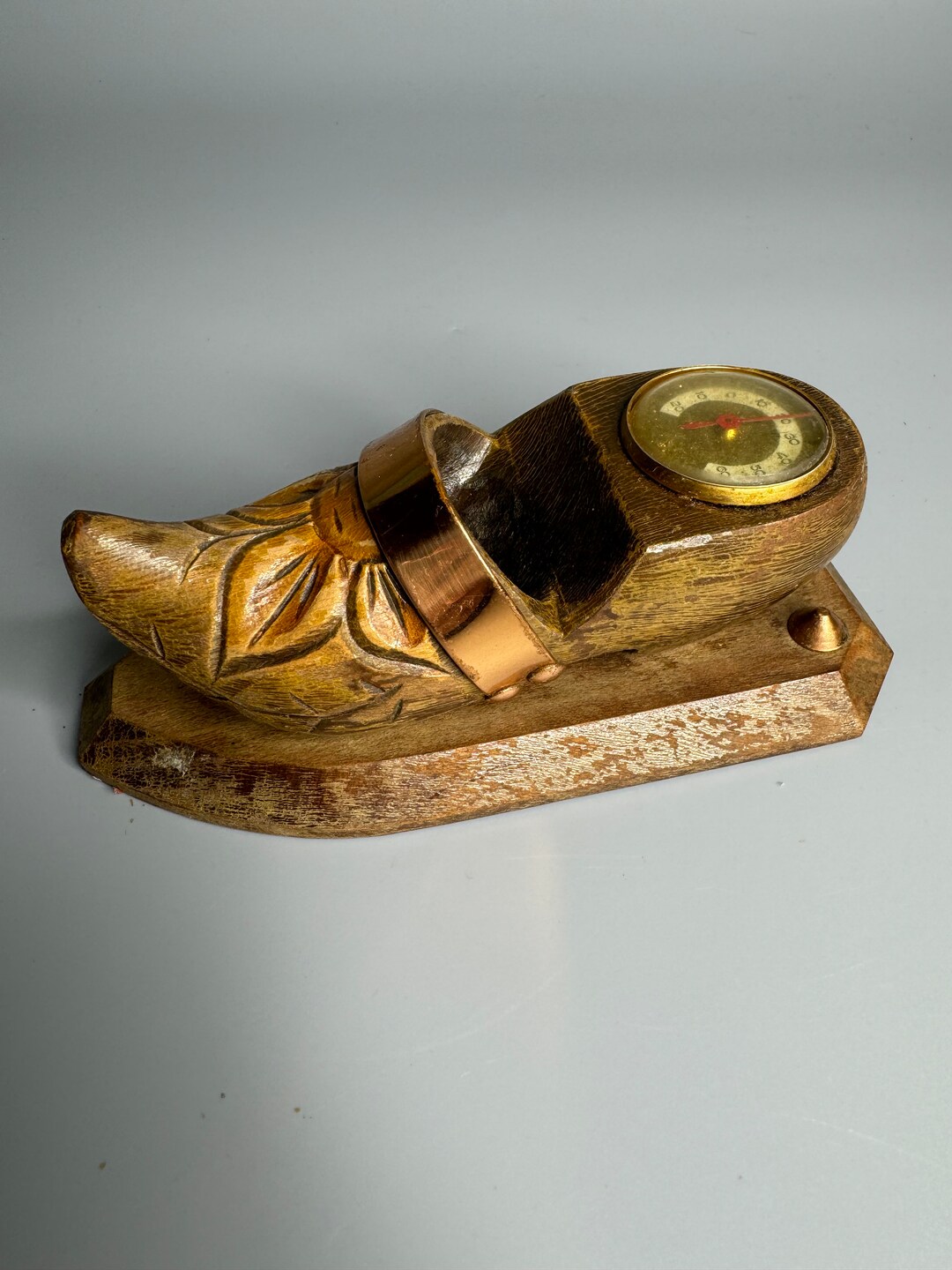 French Vintage Wooden and Copper Clog Shoe Thermometer Weather ...