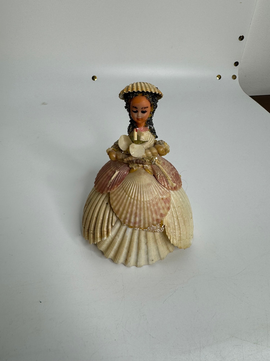 French Vintage Seashell Doll Sleepy Eyes Decoration Lady in Dress ...