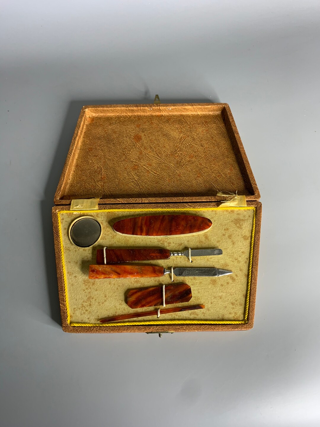 French Antique Manicure Bakelite Nail Case Set of 6 Tools - Etsy