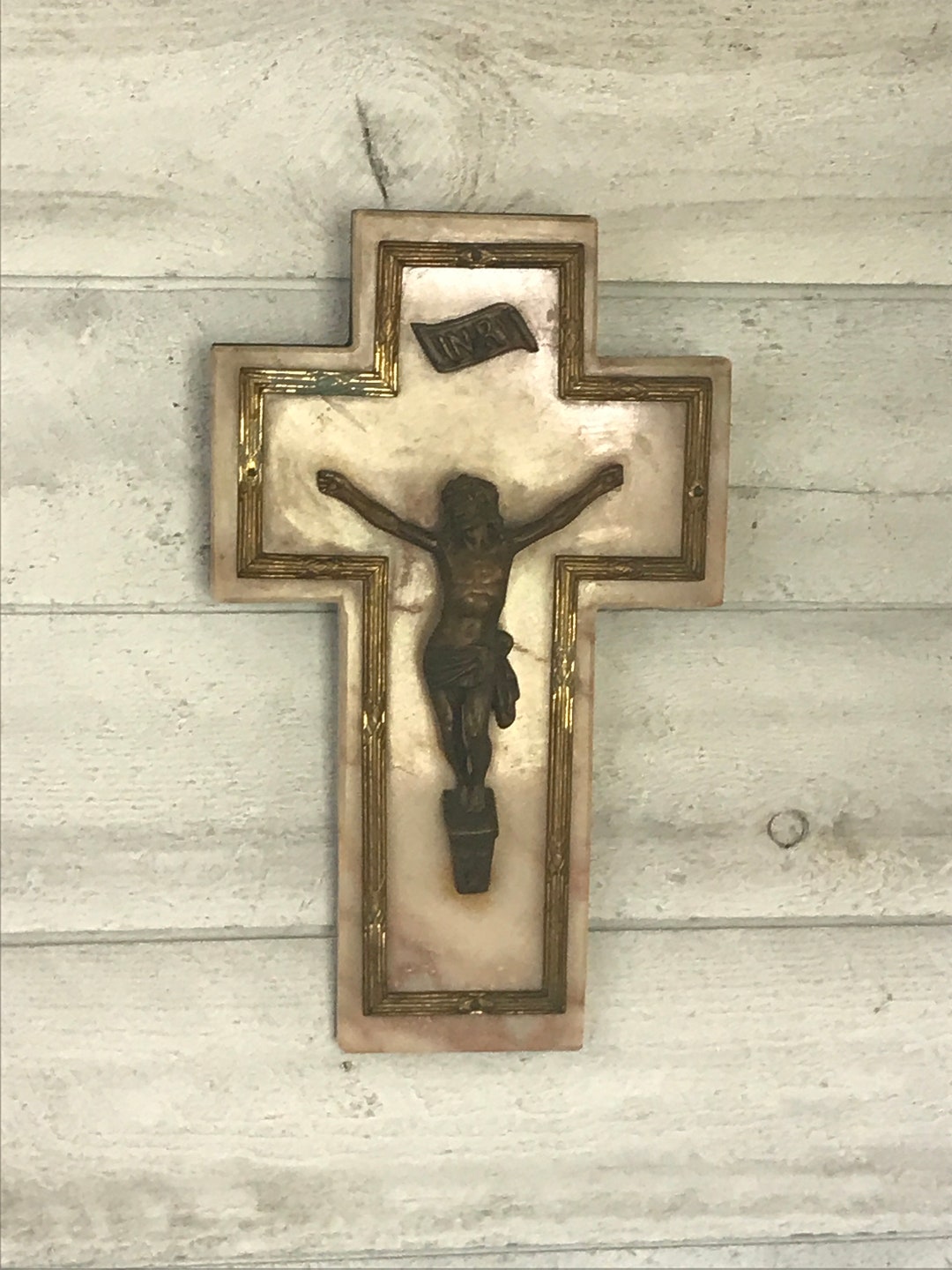 Crucifix French Religious Antique Cross Marble and Bronze Catholic ...