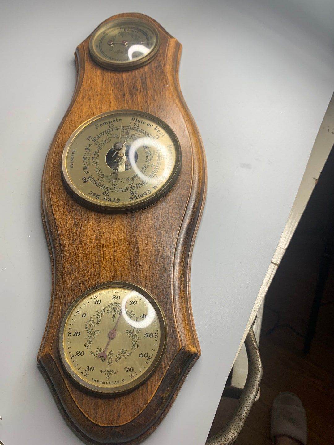 French Vintage Weather Instrument Barometer Thermometer Plaque 1950's ...
