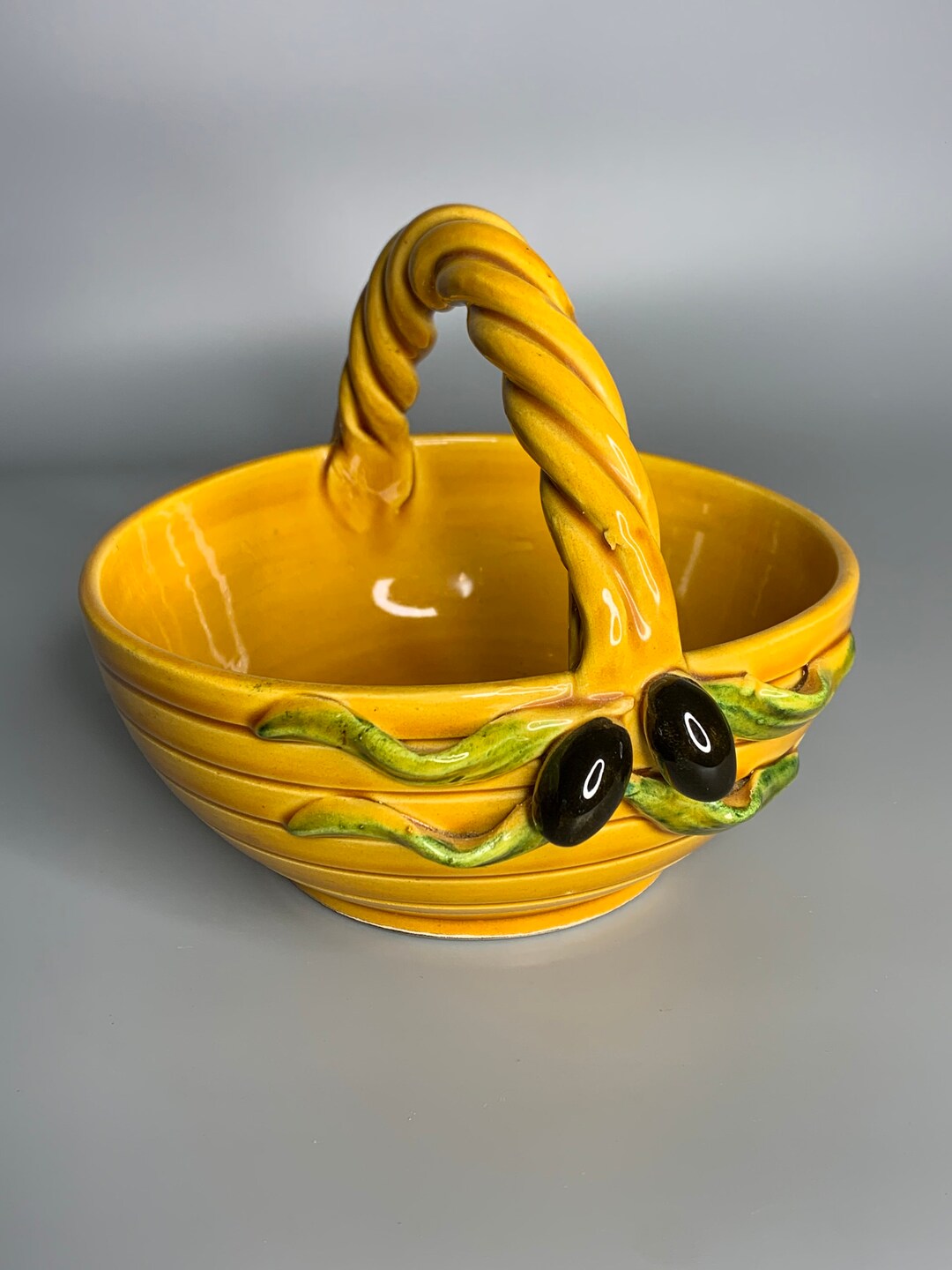 French Vintage Vallauris Ceramic Pottery Basket Olive Design Au Vieux ...
