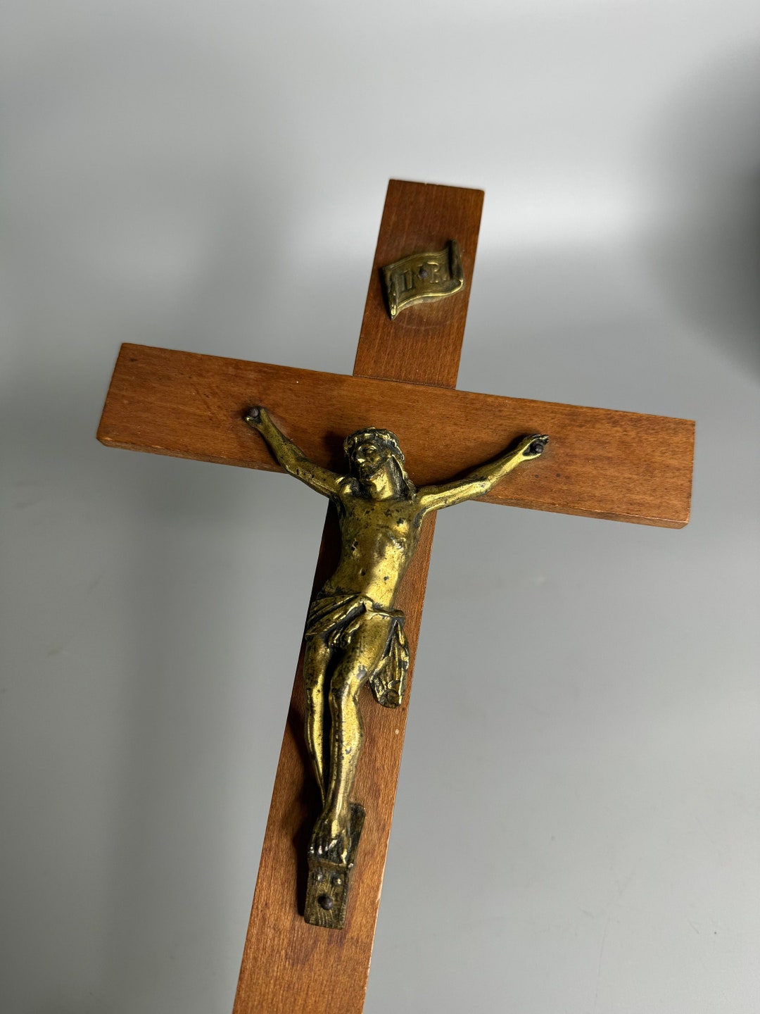 French Antique Large Wooden Crucifix Religious Wall Hanging Decoration ...