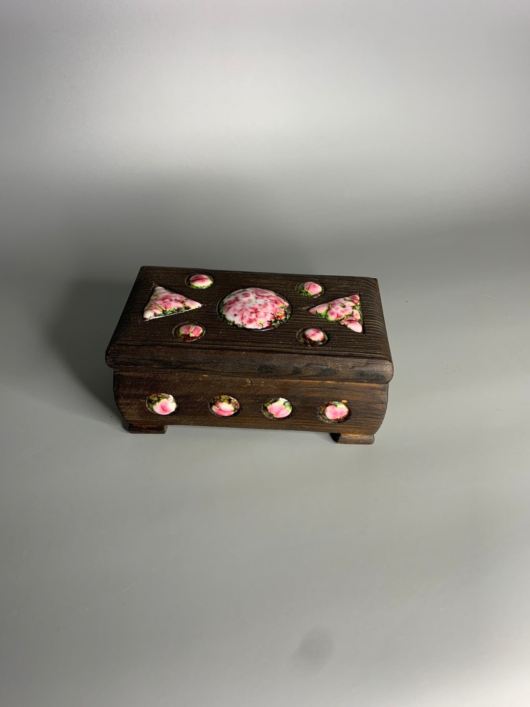 French Vintage Wooden Music Box With Mirror Porcelain Flower Design - Etsy