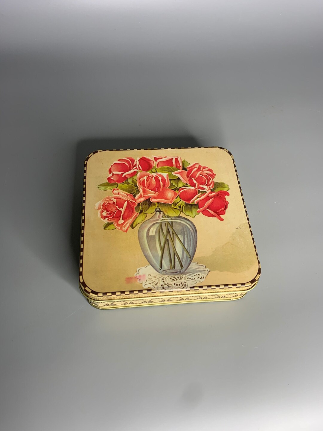 French Vintage Tin Can Knick Knack Box Flower Roses Design - Etsy