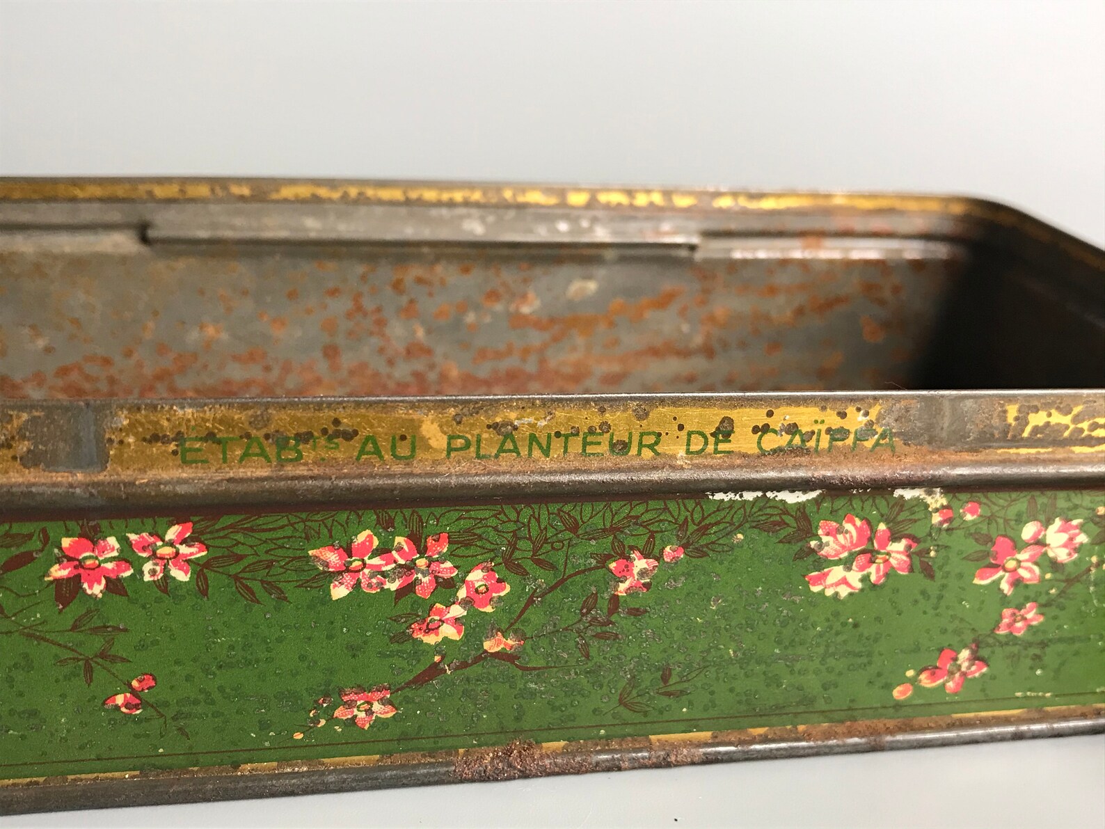 French Antique Tin Can Knick Knack Box Caiffa Coffee Brand Old Metal ...