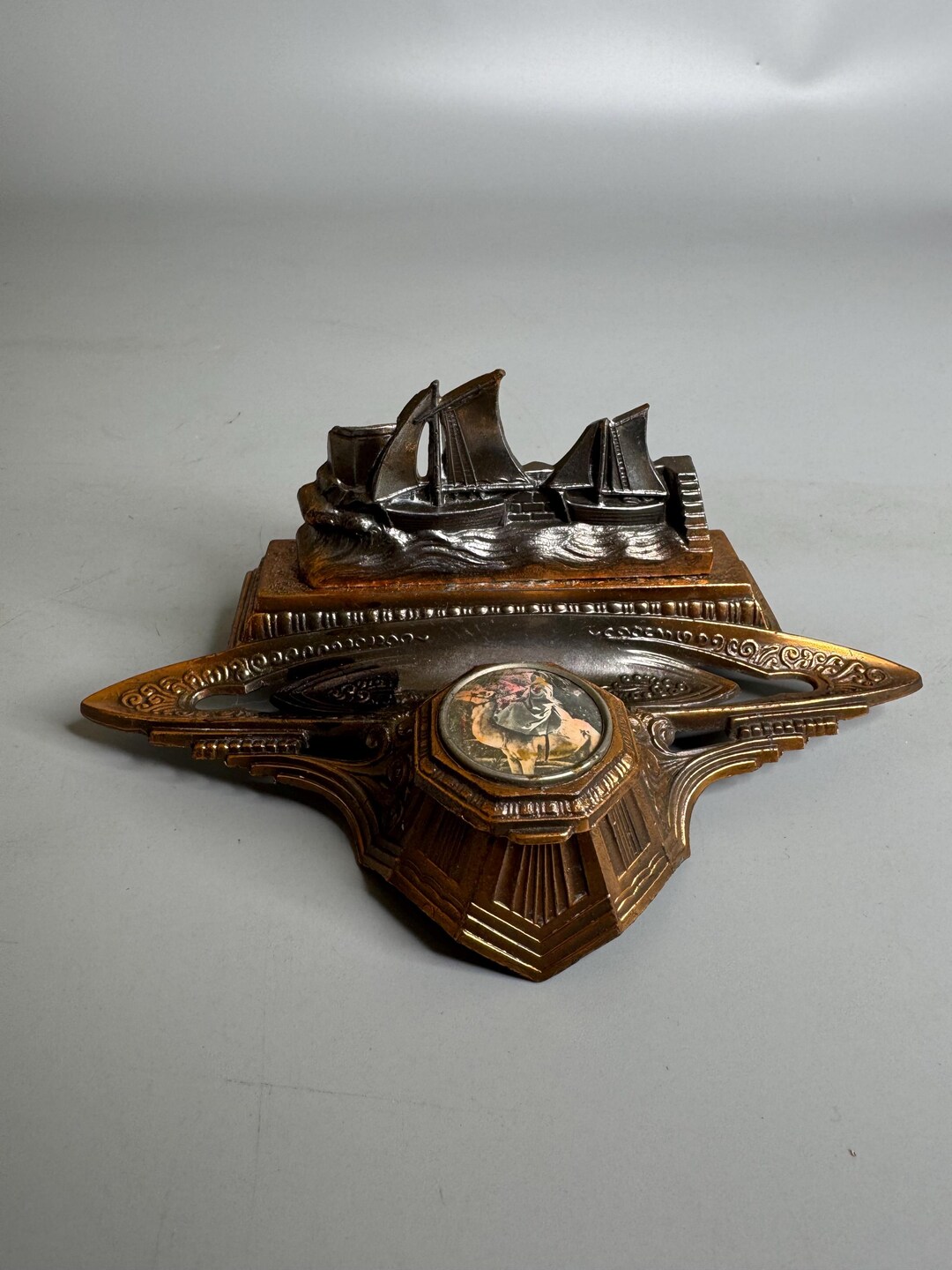 Art Deco Copper Ink Well Boat Nautical Design Camel - Arab Men Design ...