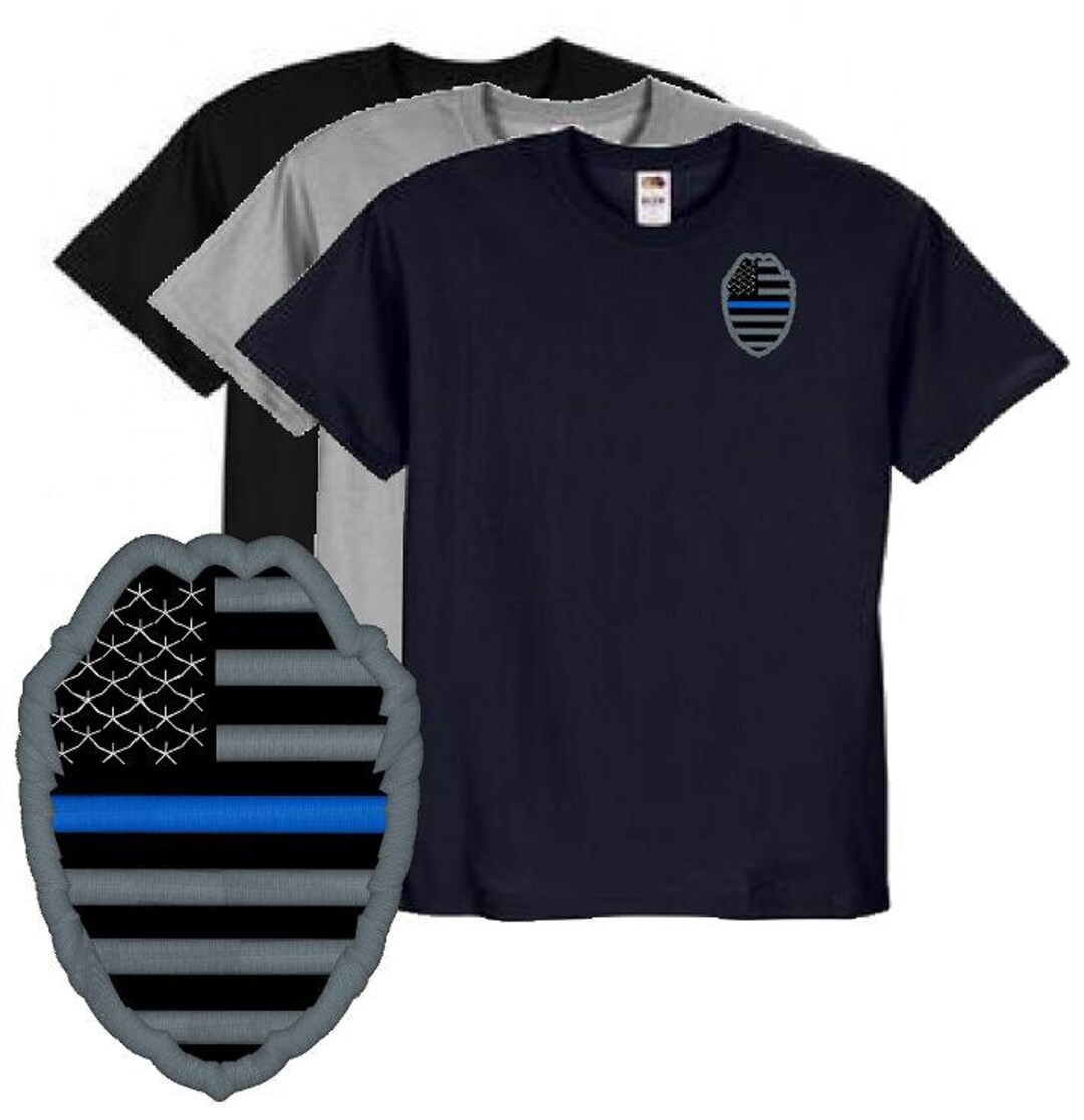 Thin Blue Line Distressed Flag Police Badge Embroidered Tee Shirt S-5X ...