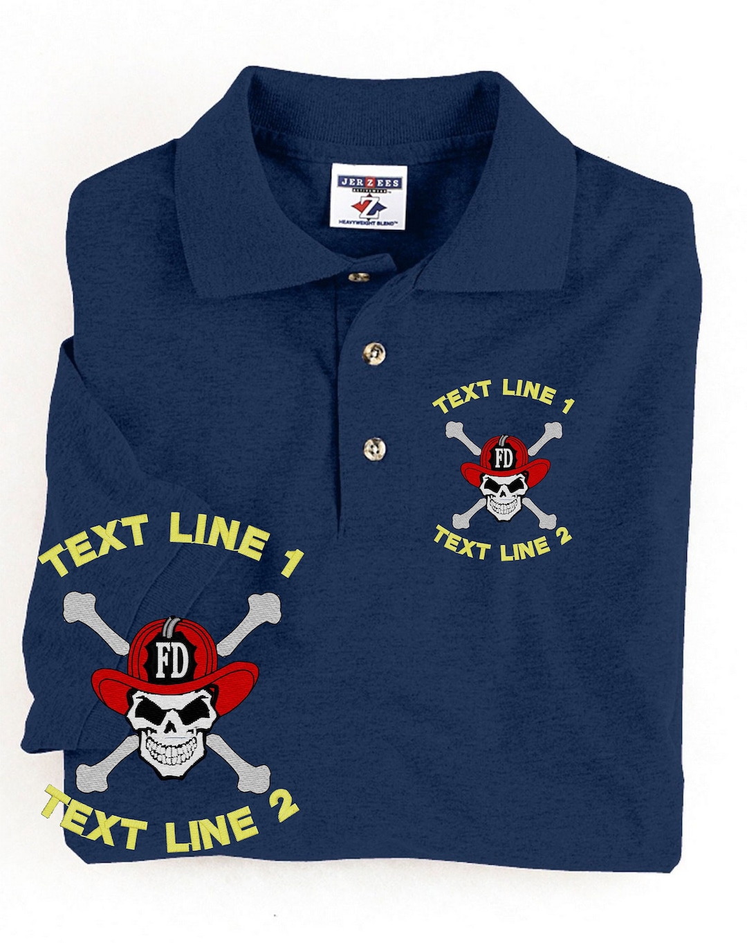 Firefighter Fire Rescue Skull & Crossed Bones Embroidered Polo Shirt ...