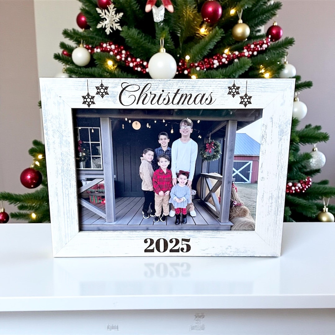 2025 Christmas Frame Engraved Wood: Rustic White Stone Real Glass - Etsy