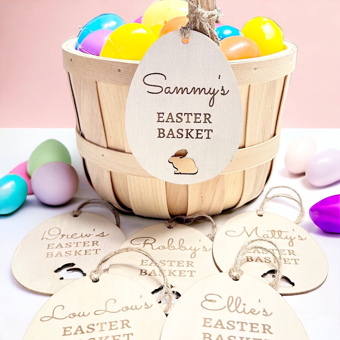Easter Basket Wooden Name Tag - Wood Engraved Personalized With Name ...