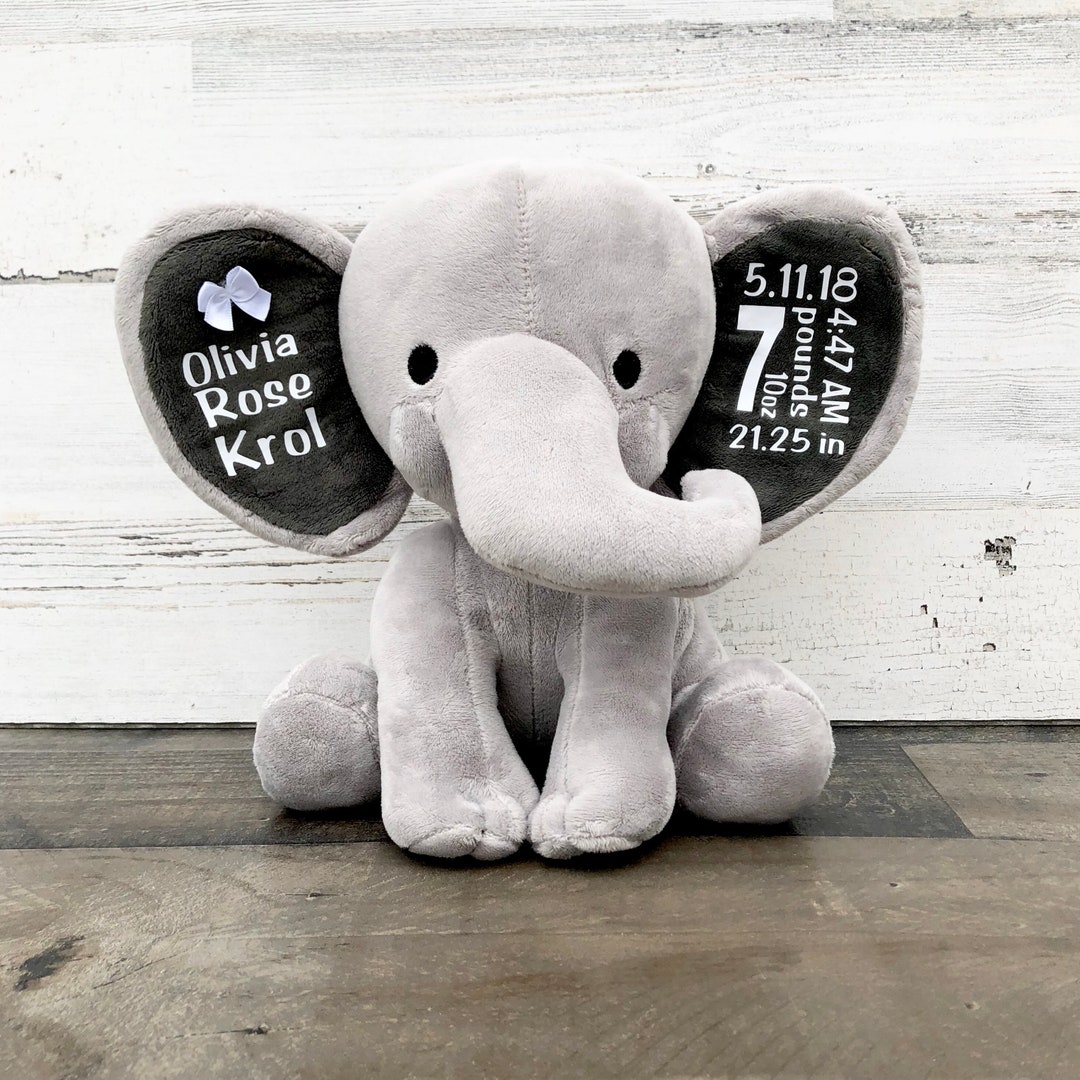 Elephant Baby Stats Gift for New Baby - Stuffed Animal Elephant With ...