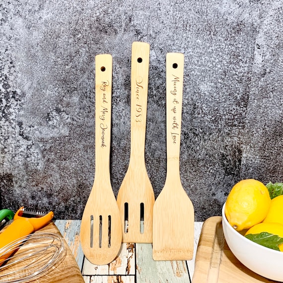 Personalized Bamboo Fork Spatula Set Set of 3 Mixing it up | Etsy