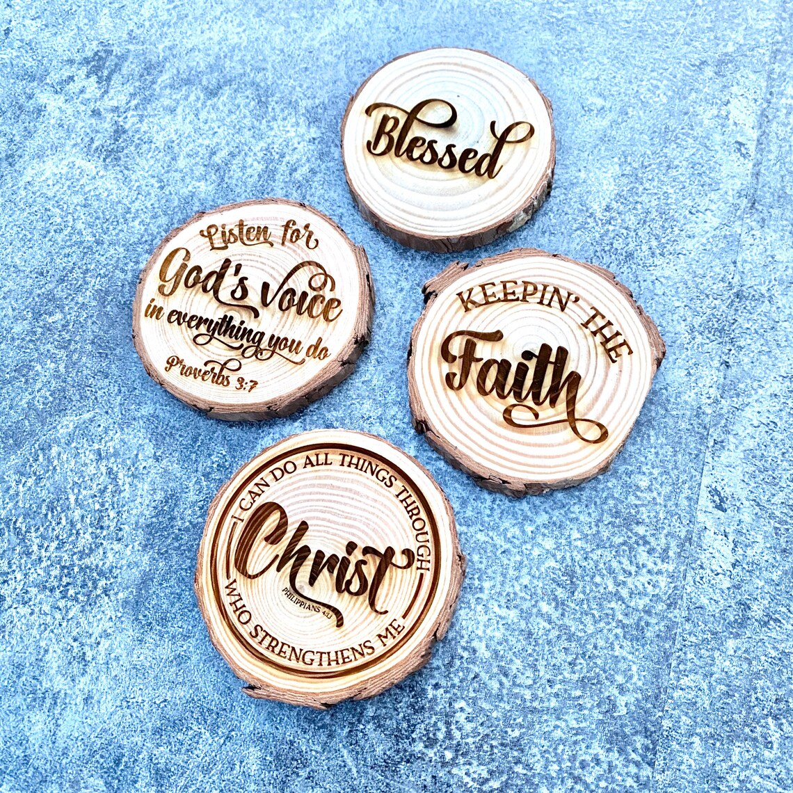 Christian Coasters Wood Engraved Coasters With Christian | Etsy