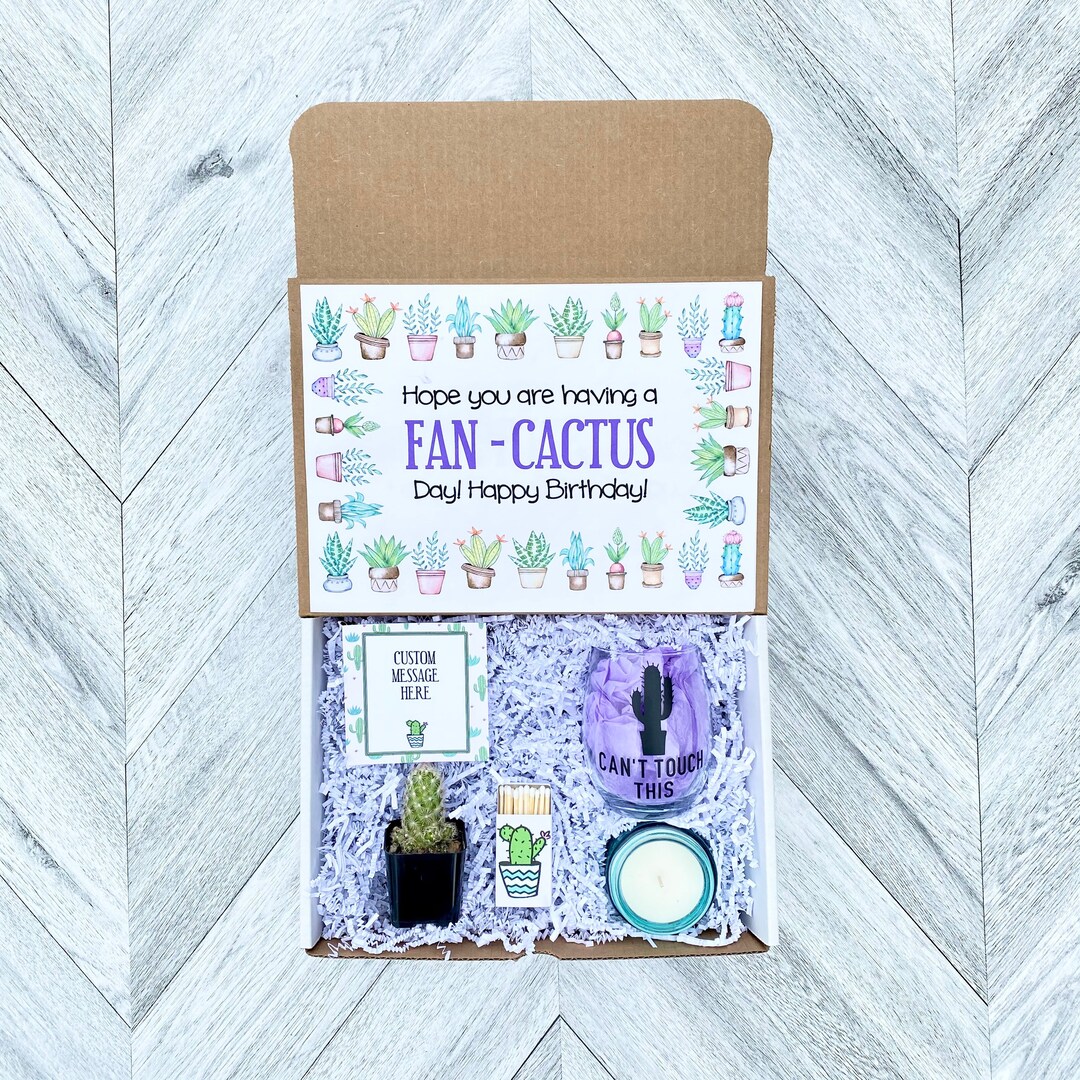 Cactus Gift Box - Fan Cactus Day- Wine Glass or Flask - Candle and ...