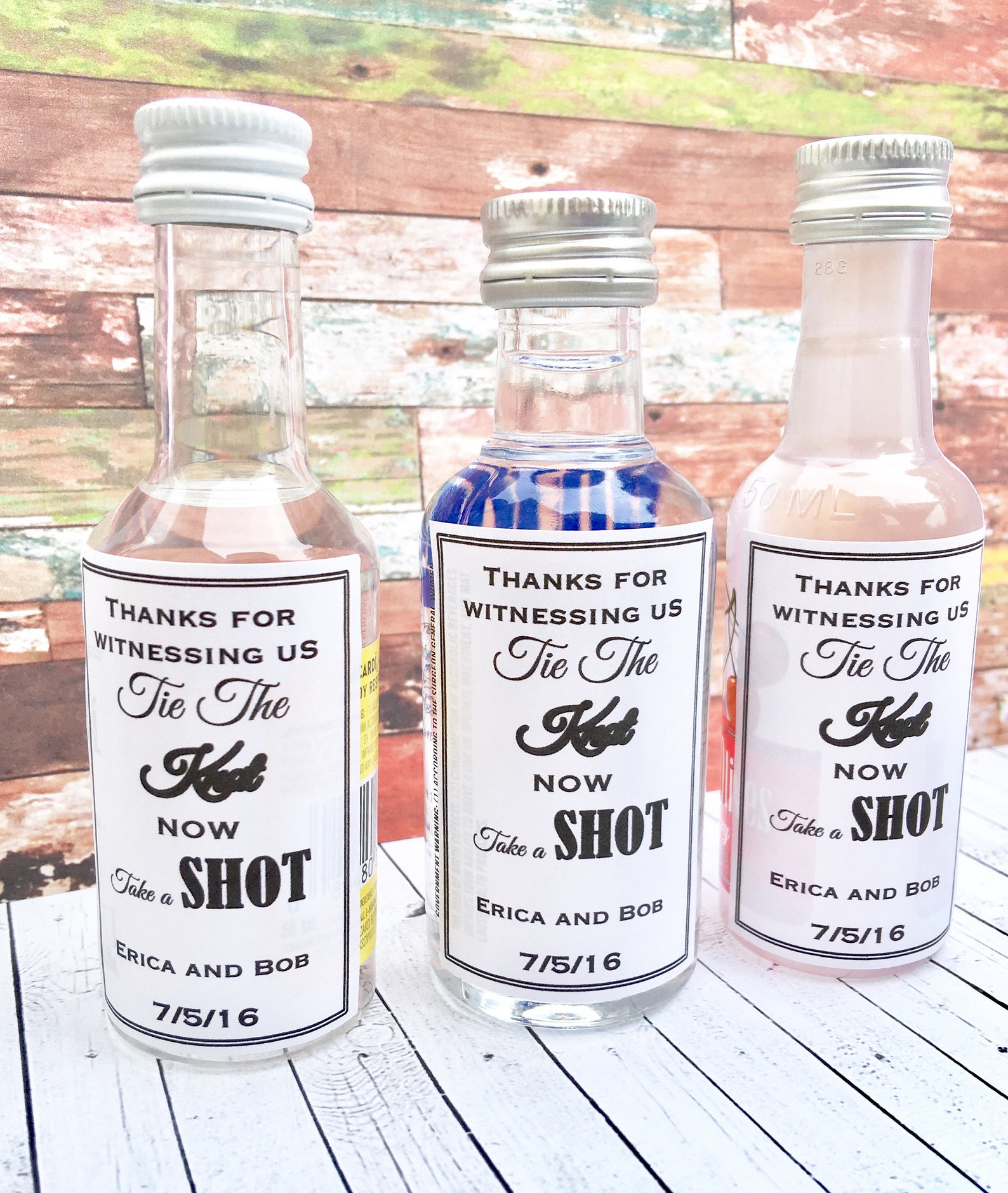 Mini Alcohol Favor Labels We Tied the Knot Take a Shot Wedding Favors ...