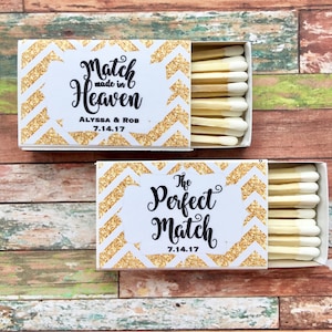 Matches Favor Labels - Gold Glitter Matchbox Favors - the Perfect Match ...