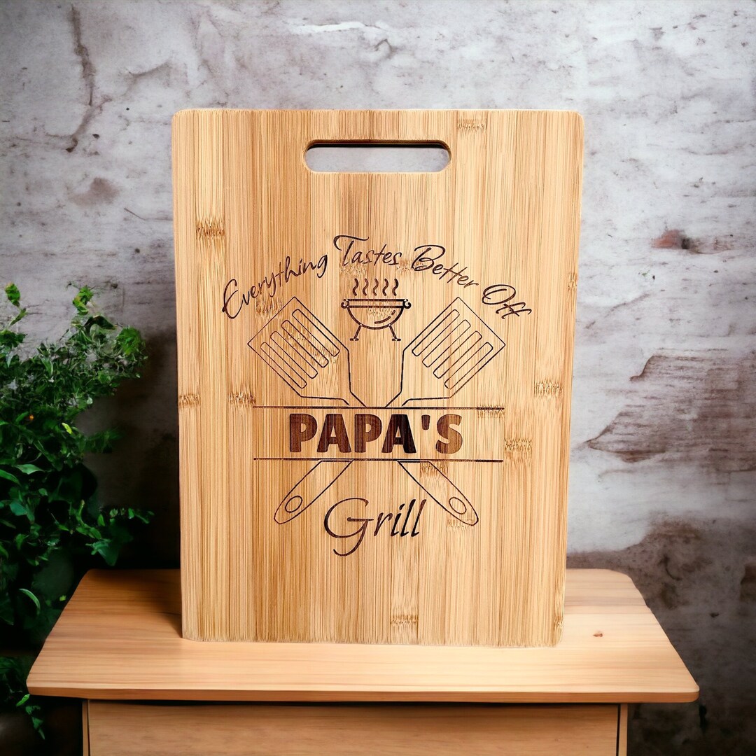 Wood Engraved Papa's Grill Board: Father's Day Bamboo Cutting Board - Etsy
