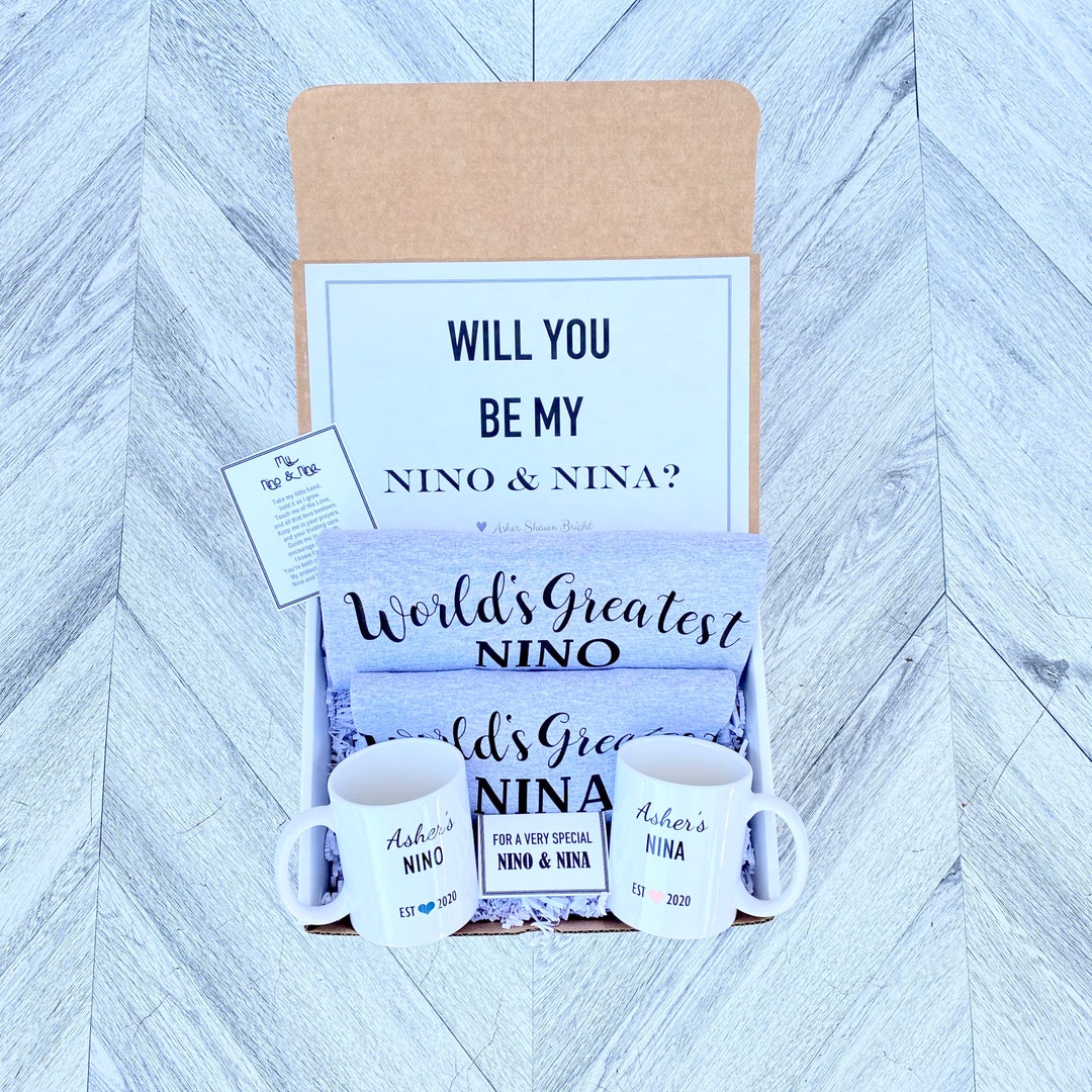 Nino and Nina Gift Box Personalized Shirts and Mugs Will You Be My Nino ...