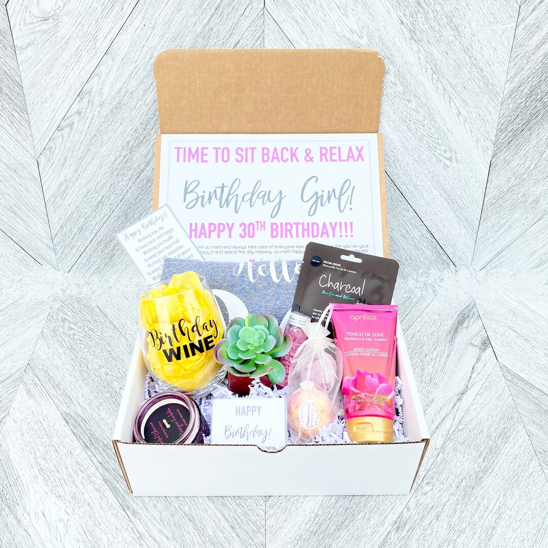 Spa Birthday Gift Box: Wine Glass, Succulent & Bath Set - Etsy
