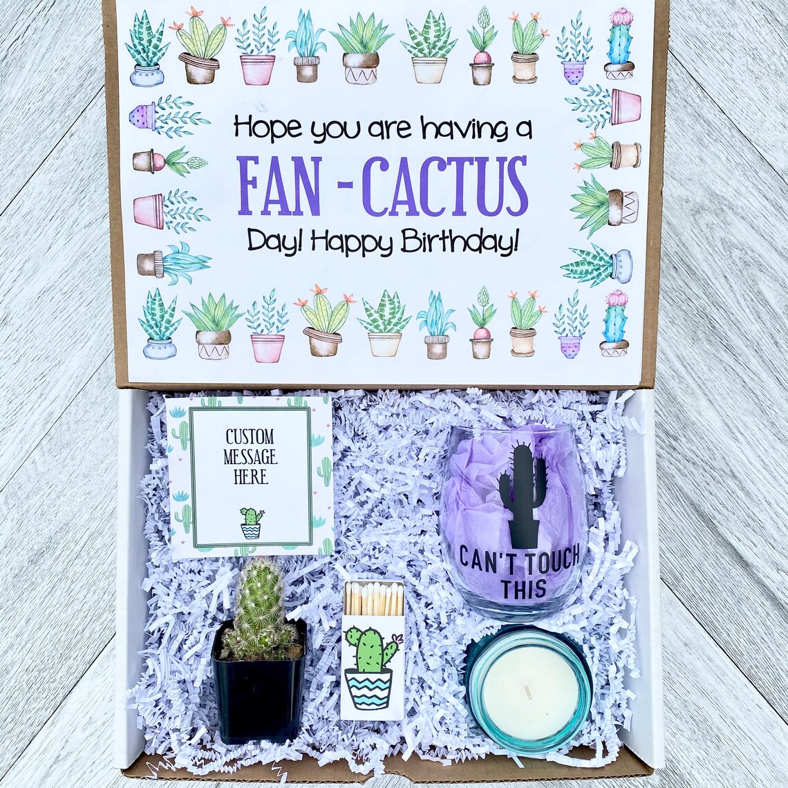 Cactus Gift Box Fan Cactus Day Wine Glass or Flask Candle - Etsy