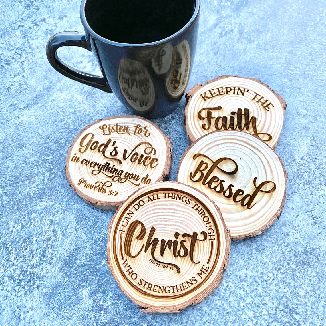 Christian Coasters Wood Engraved Coasters With Christian | Etsy