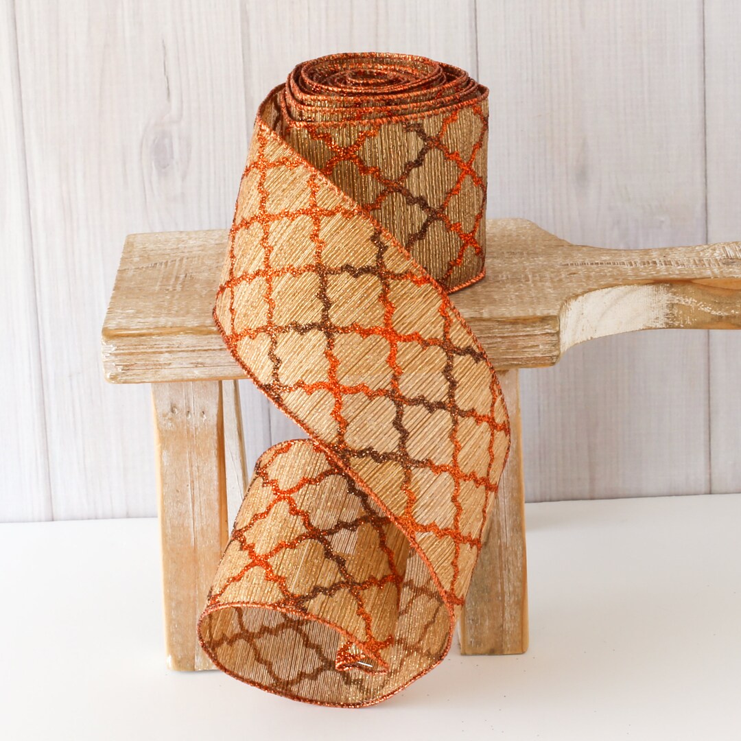 Fall Wired Ribbon, Diamond Trellis Ribbon, Copper Ribbon, Autumn Ribbon ...