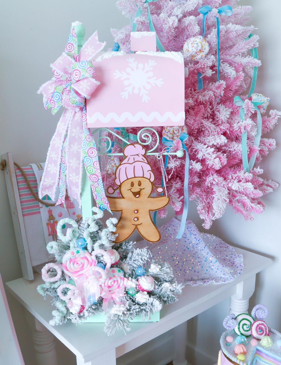 Pink Christmas Decor, Coquette Holiday, Mailbox Centerpiece, Pink ...