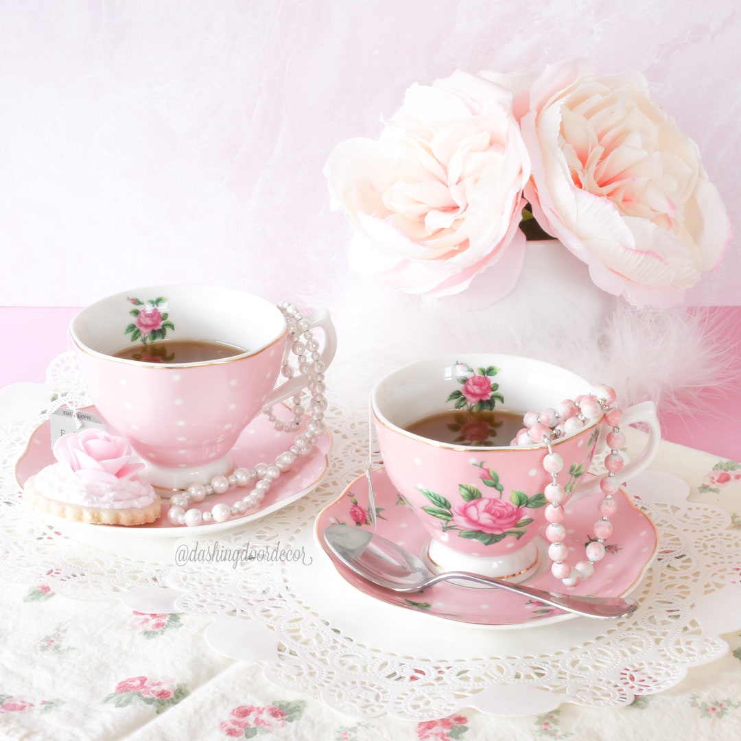Fake Tea, Fake Teacup With Saucer, Pink Floral Teacup, Faux Cup of Tea ...