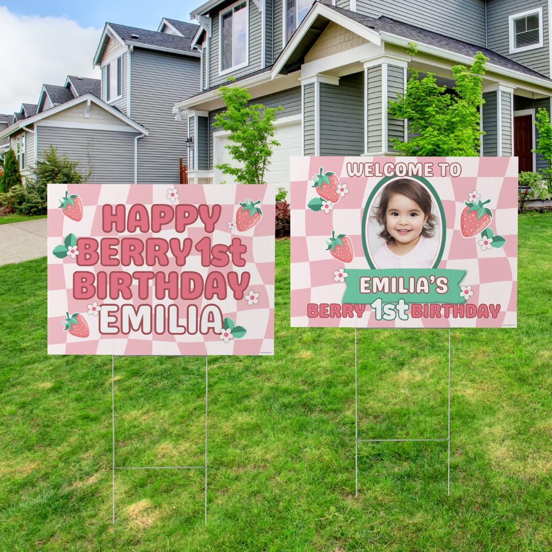 Custom Berry 1st Birthday Yard Sign: Pink Checkered Party Decor - Etsy