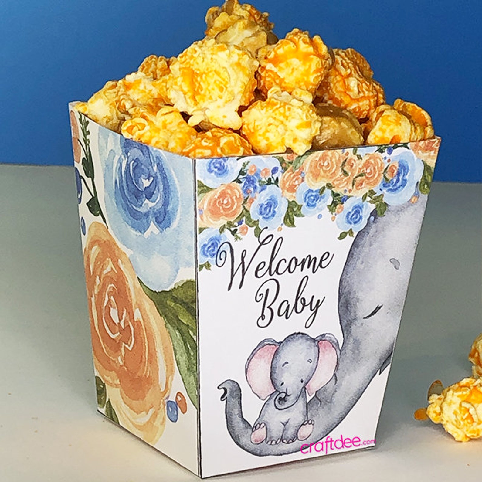 Baby Elephant Popcorn Box Blue Baby Shower | Etsy