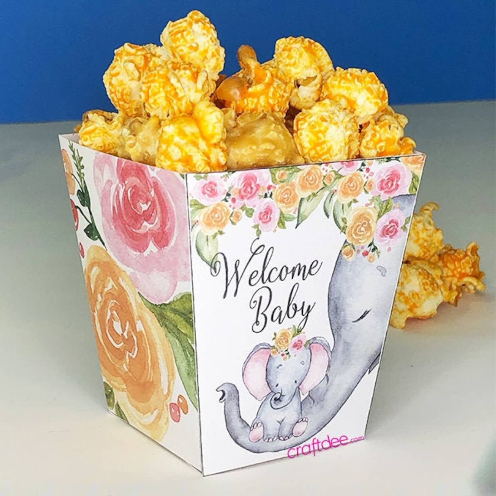 Baby Elephant Popcorn Box Pink Baby Shower - Etsy