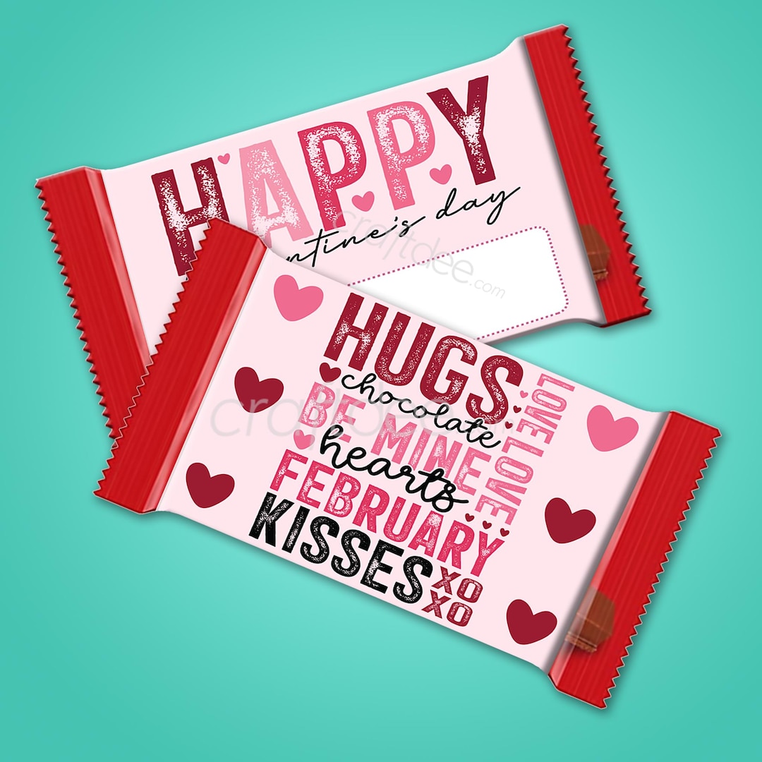 Hugs & Kisses Chocolate Candy Wrappers, Valentine Chocolate Bar Candy ...