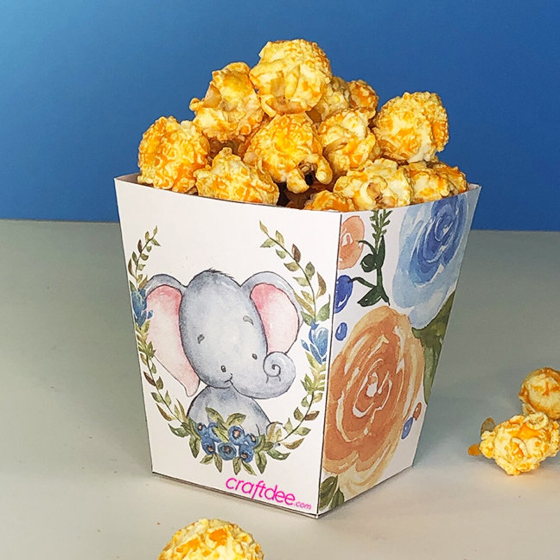 Baby Elephant Popcorn Box Blue Baby Shower | Etsy