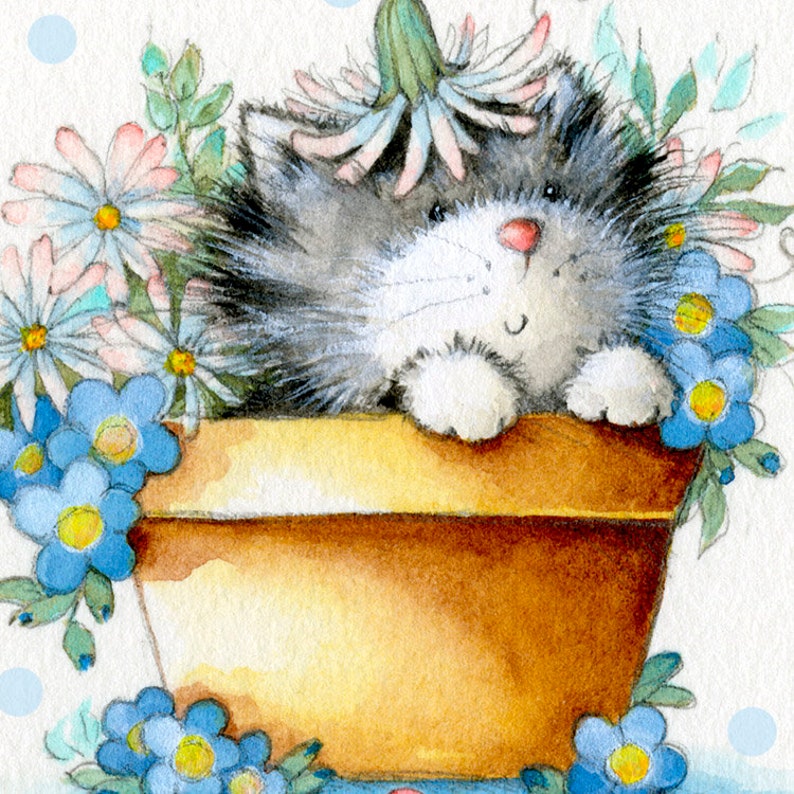 Set of 2 Printable Cute Cat Prints. Downloadable Original Paintings by ...