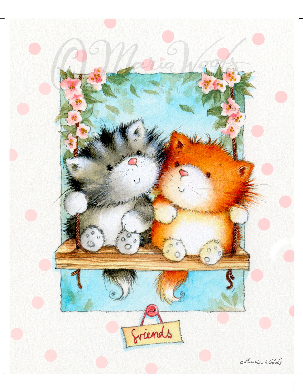 Set of 2 Printable Cute Cat Prints. Downloadable Original Paintings by ...