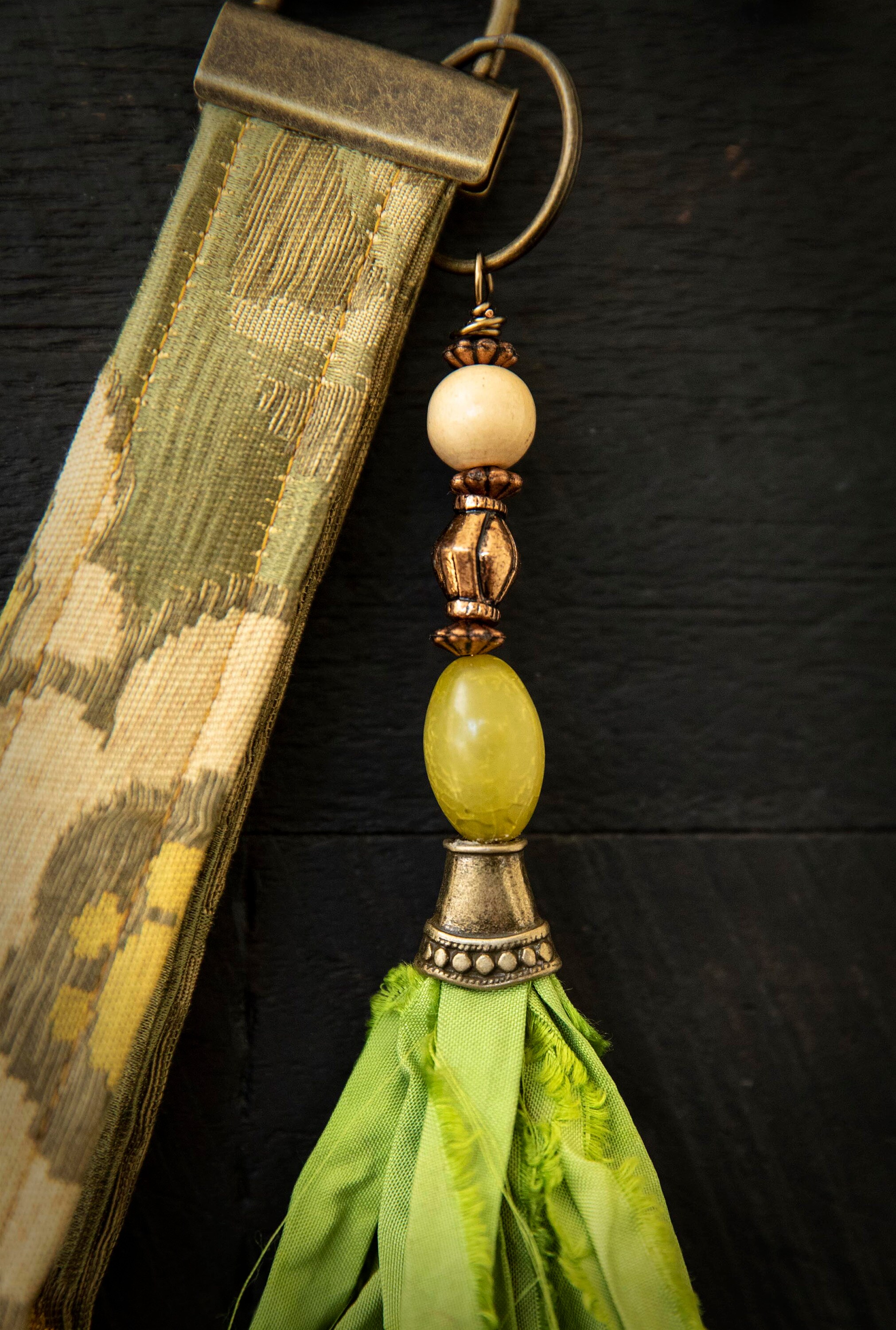 Designer Fabric Key Fob. Key Chain. Wristlet Loop With Sari Silk Tassel ...