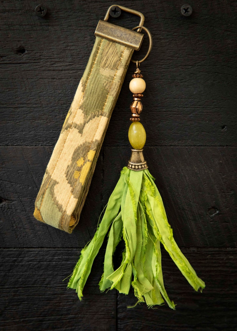 Designer Fabric Key Fob. Key Chain. Wristlet Loop With Sari Silk Tassel ...