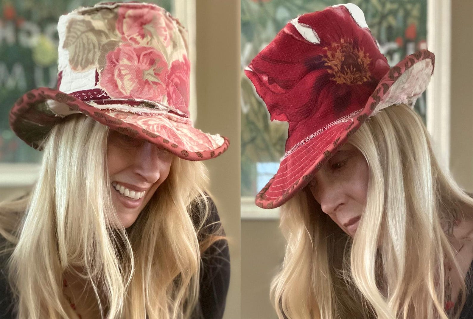 Flamboyant Floral Fabric Top Hat. Reversible Boho Patchwork and ...