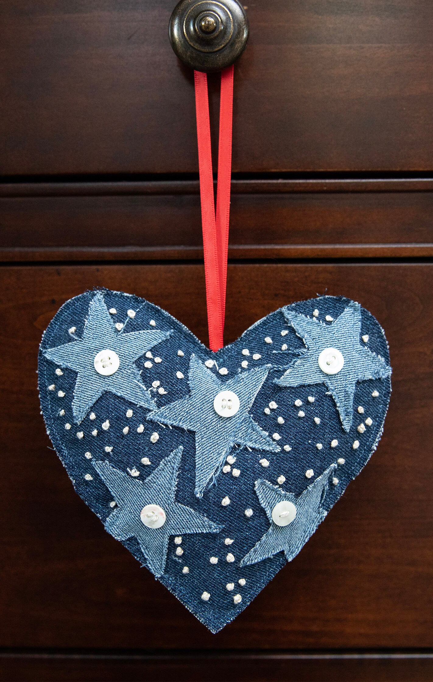 Denim Stars and Stripes Embroidered Heart. Large Stuffed Heart - Etsy